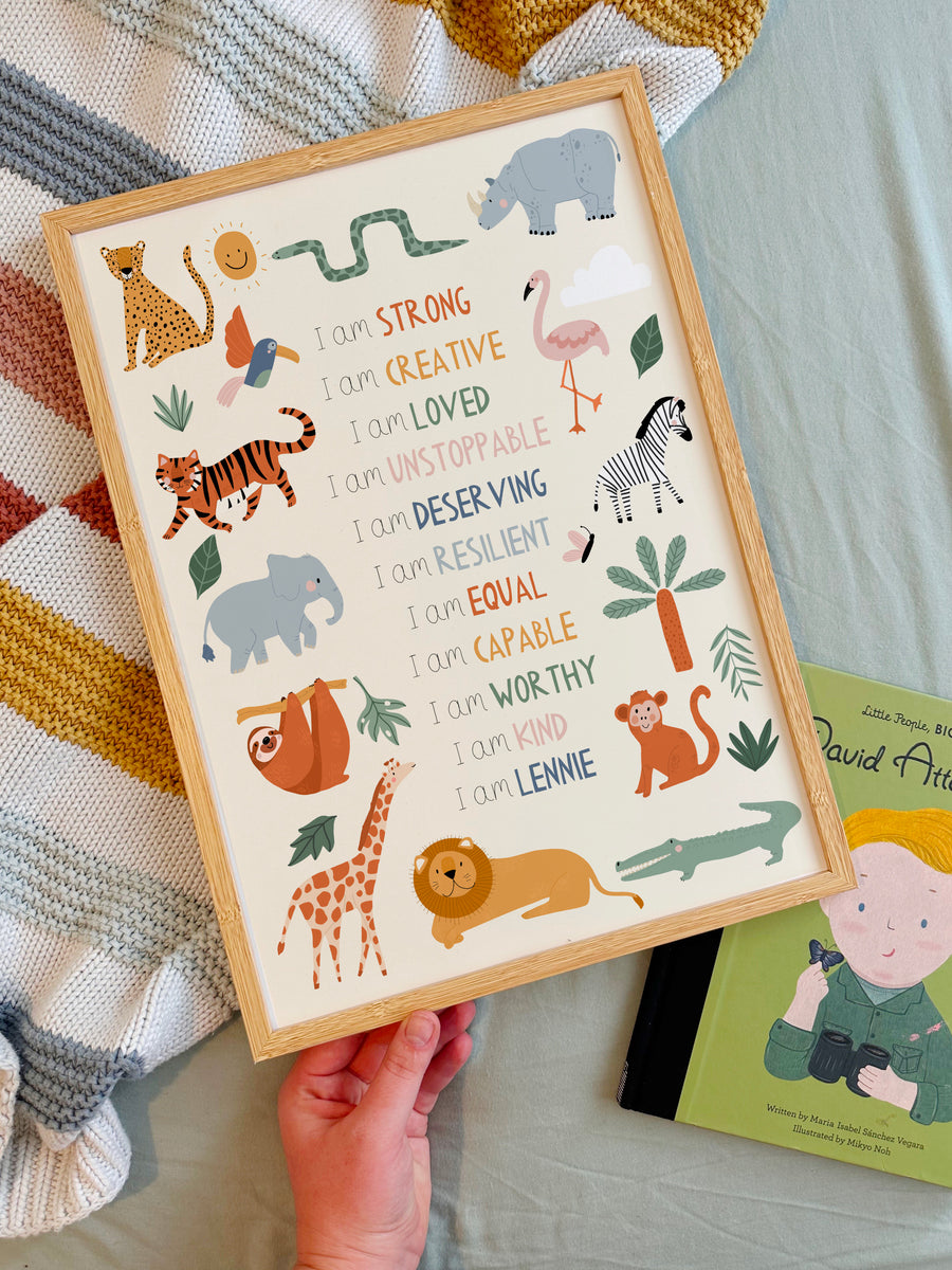 Personalised Jungle Safari Animal Affirmation Art Print Unframed – Abel ...