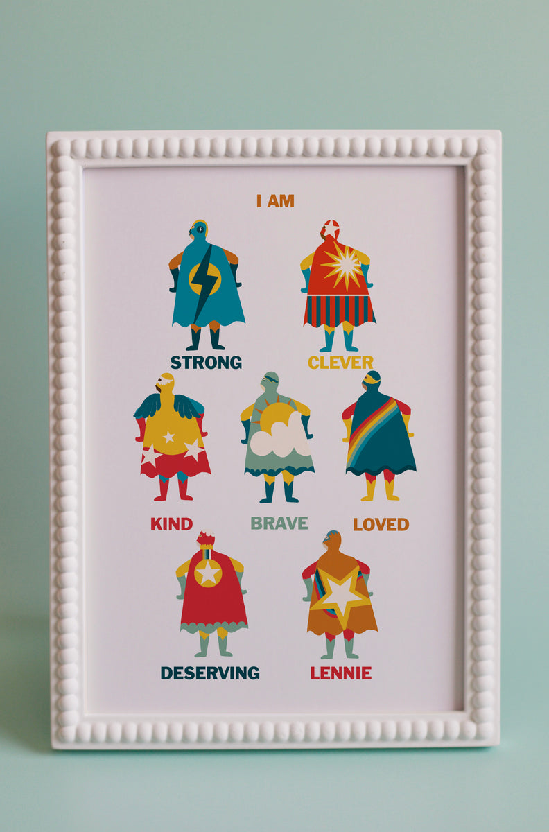 Personalised Super Hero Affirmation Art Print Unframed – Abel and The Label