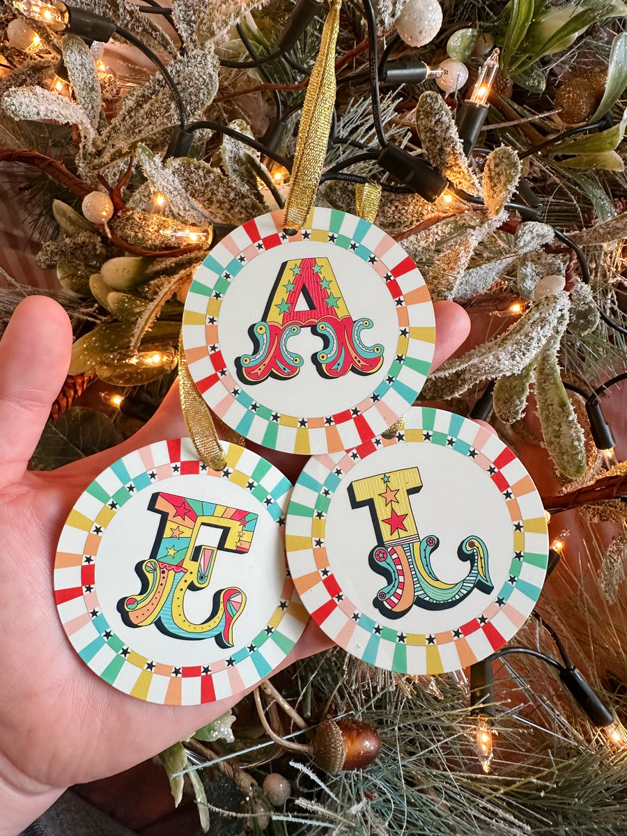Personalised Initial Double-sided Aluminium Christmas Tree Decoration ...