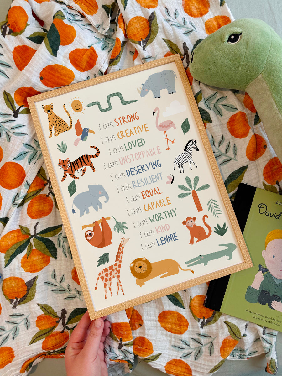 Personalised Jungle Safari Animal Affirmation Art Print Unframed – Abel ...